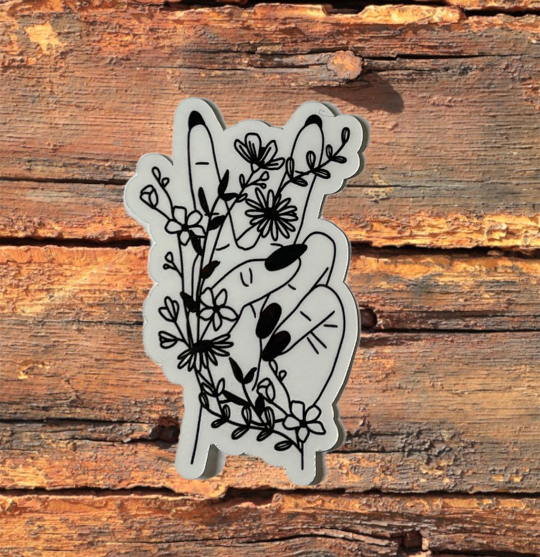 Black & White Wildflower Peace Sign Hand Sticker – Salty Sunflower ...